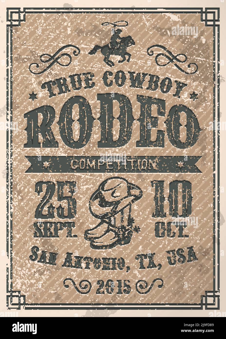 American cowboy rodeo poster with typography and vintage paper texture ...