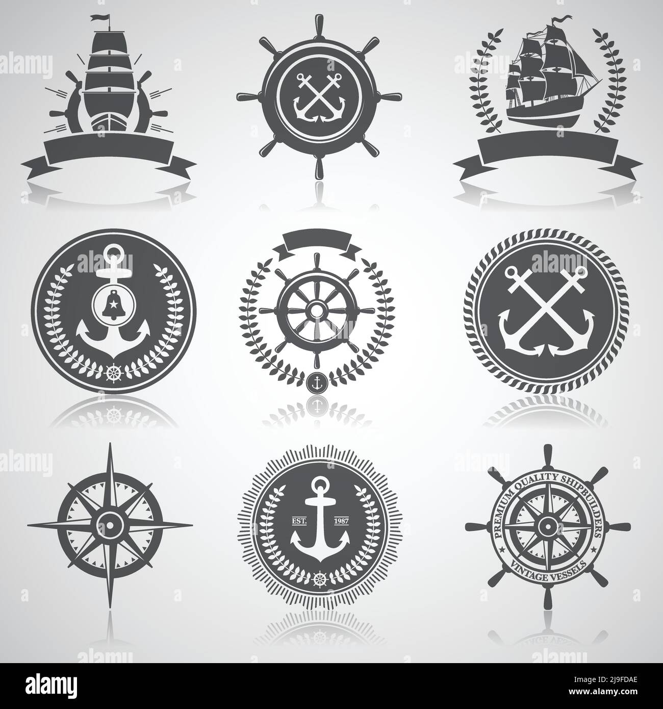 Set of nautical emblems, labels and esignaed elements Stock Vector ...