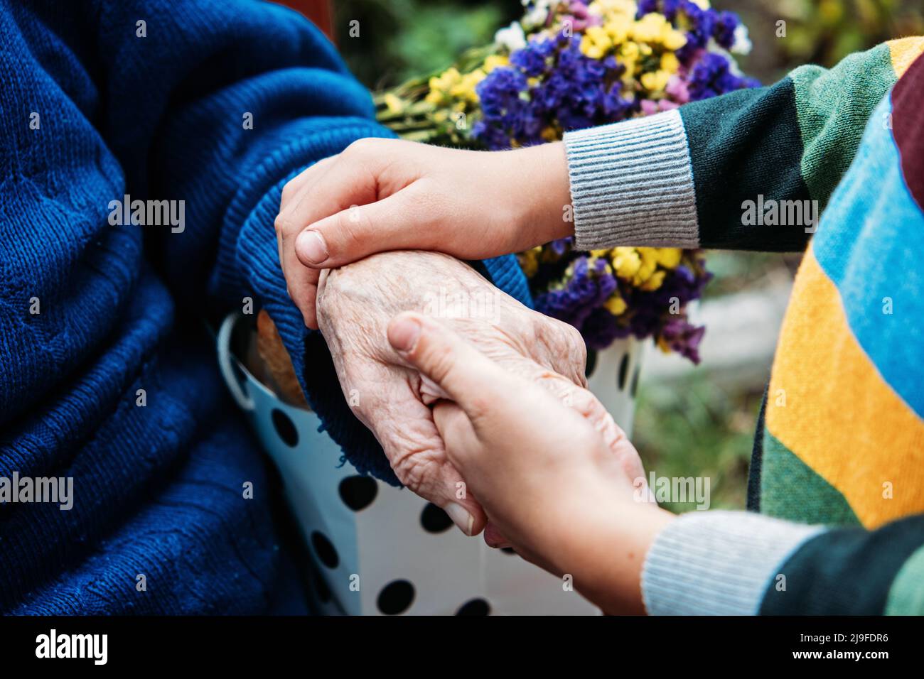 Charities for Elderly People. Young hands holding old elderly senior ...