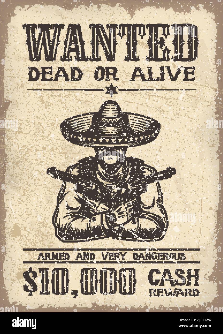 Vitage wild west wanted poster with old paper texture backgroung Stock ...