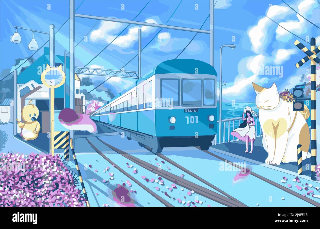 Anime girl waiting for train hi-res stock photography and images - Alamy
