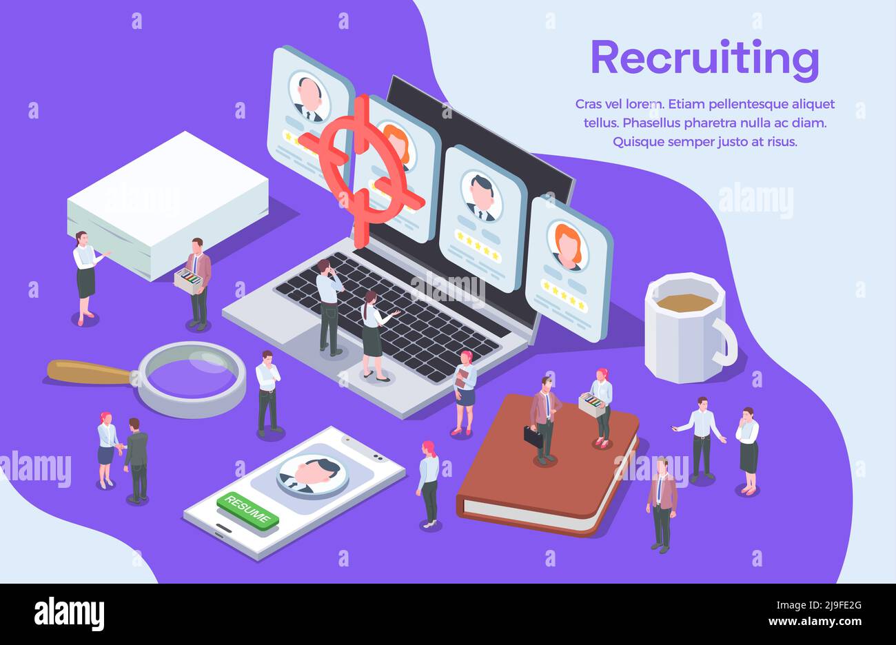 Human resources online recruitment isometric composition with ...