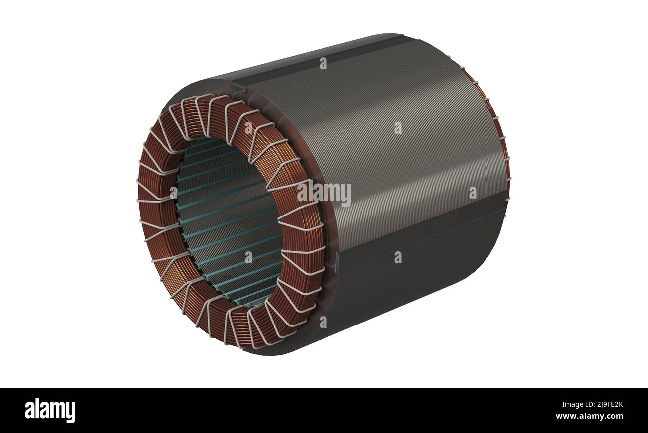 Winding stator for electric motor, 3D illustration isolated on white ...