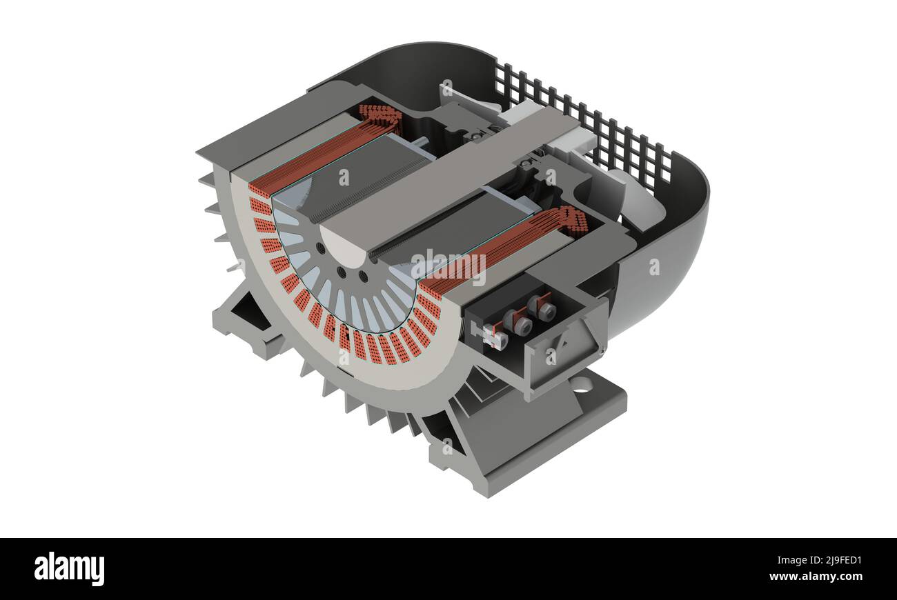 Electric motor, section view, 3D illustration, white background Stock ...