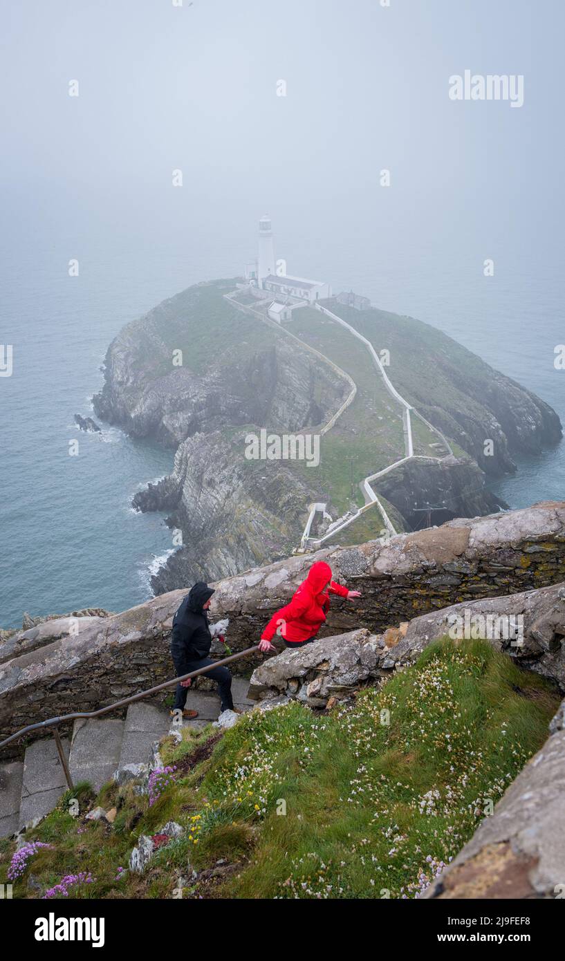 South Stack Lighthouse, Holy Island, Anglesey, Wales, on a cold, windy ...
