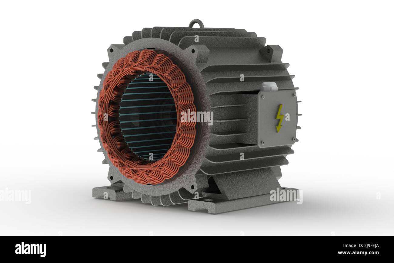 Housing assembly with copper coil stator for electric motor, 3D ...