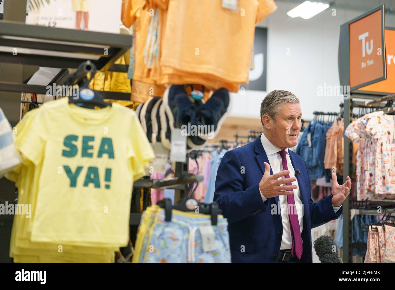Labour Party leader Sir Keir Starmer speaks to the media during a visit to Sainsbury's at Nine ...