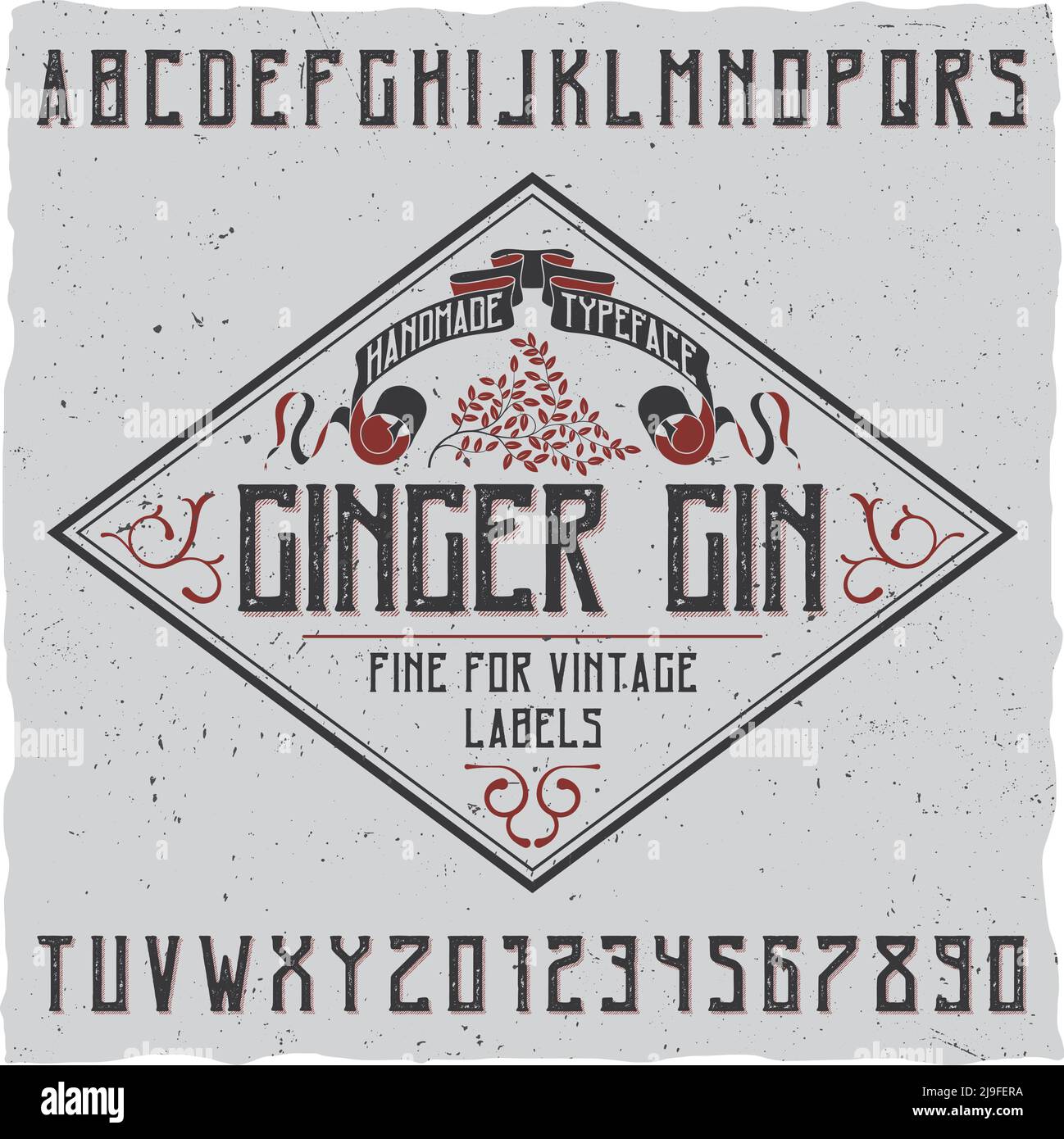 Ginger gin typeface poster with decoration on simple label design ...
