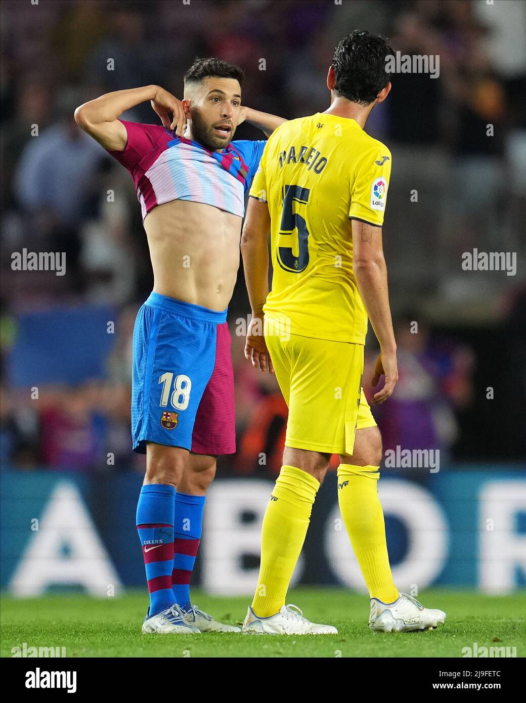 Jordi Alba of FC Barcelona and Daniel Parejo of Villarreal CF during ...