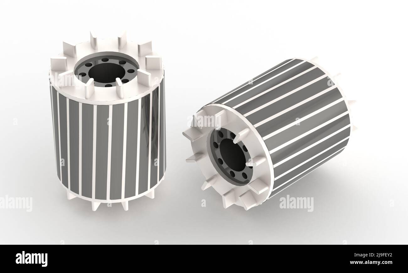 Squirrel cage rotor double presentation,3D rendering isolated on white ...
