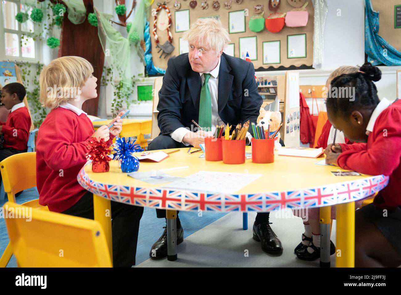 Prime Minister Boris Johnson during a visit to St Mary Cray Primary ...