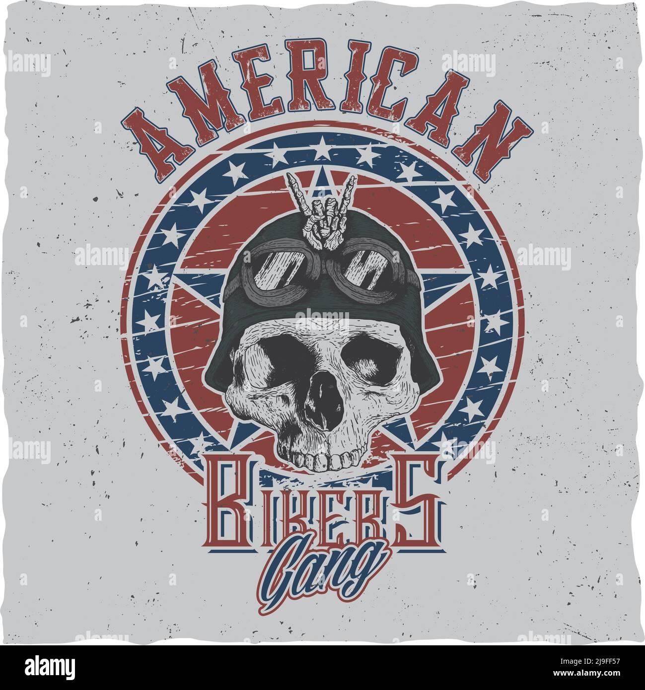 American bikers gang poster design with skull in motorcycle helmet or ...