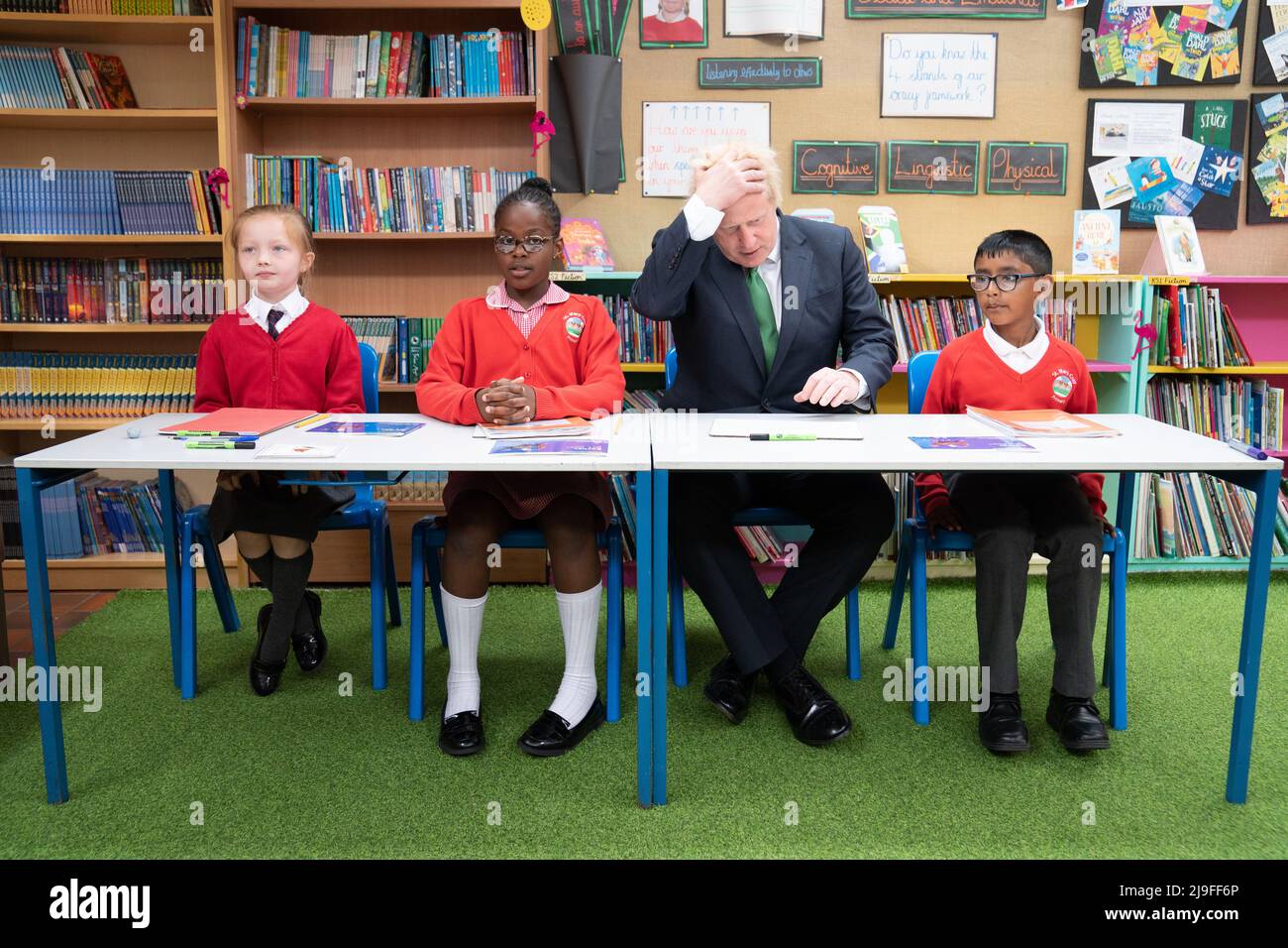 Prime Minister Boris Johnson during a visit to St Mary Cray Primary ...