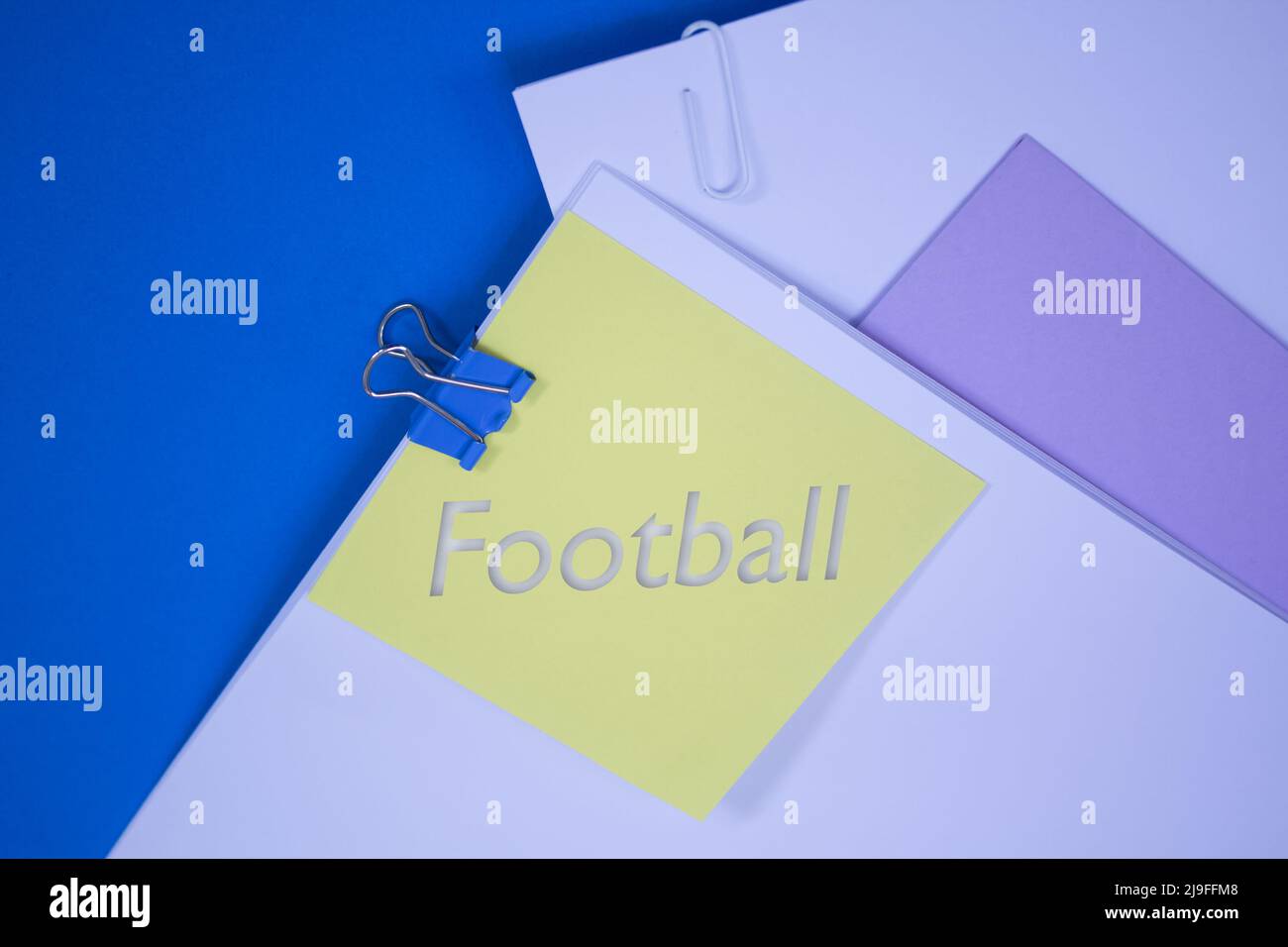 Football. Text on adhesive note paper. Event, celebration reminder ...