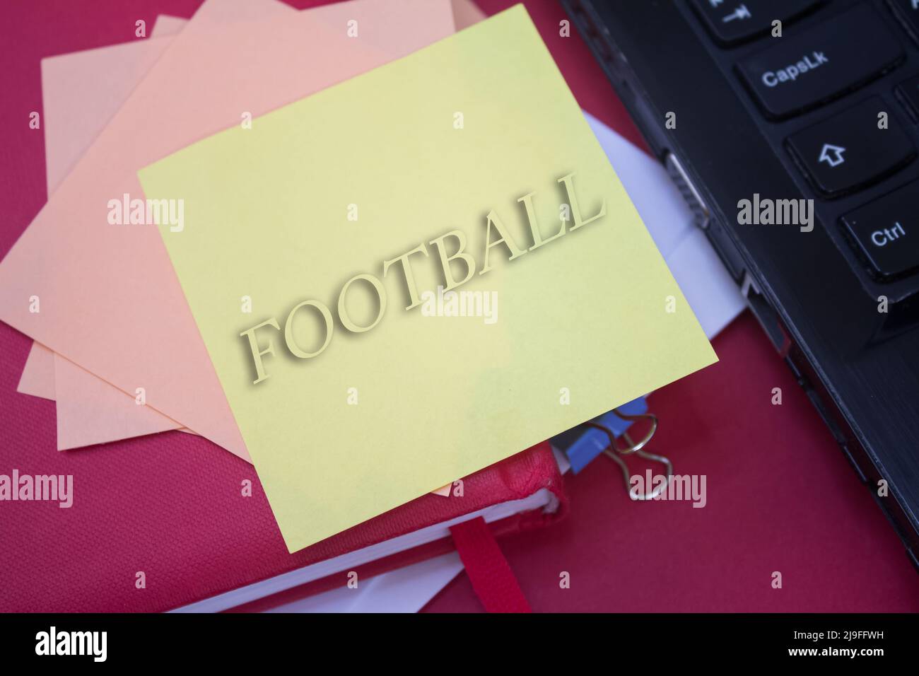 Football. Text on adhesive note paper. Event, celebration reminder ...