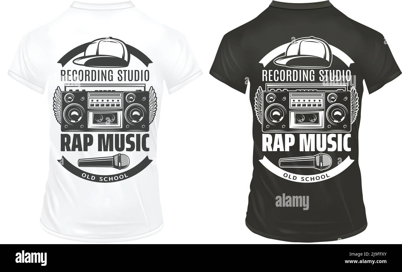 Vintage rap music prints template with inscriptions recorder microphone ...