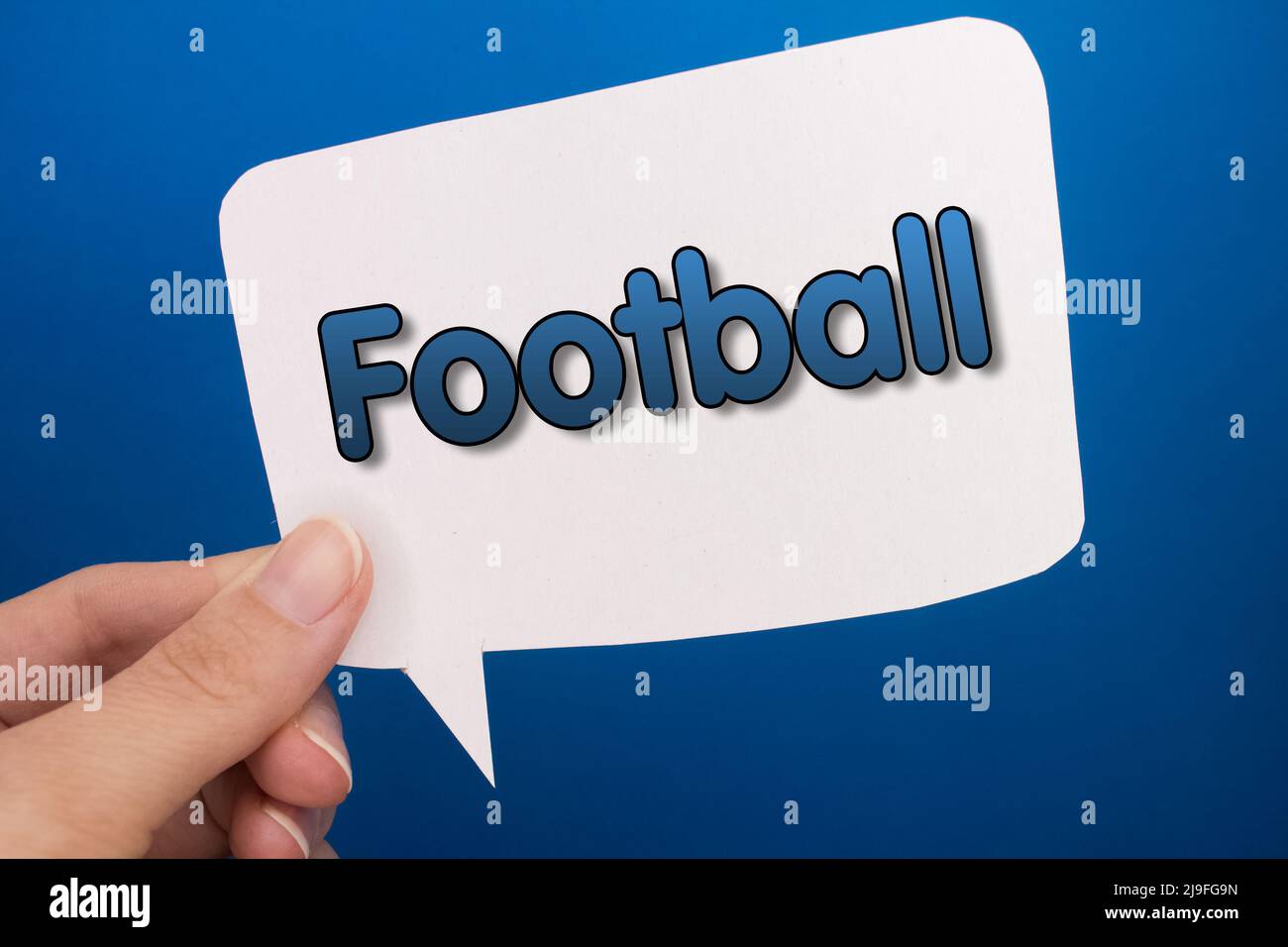 Speech bubble in front of colored background with Football text Stock ...