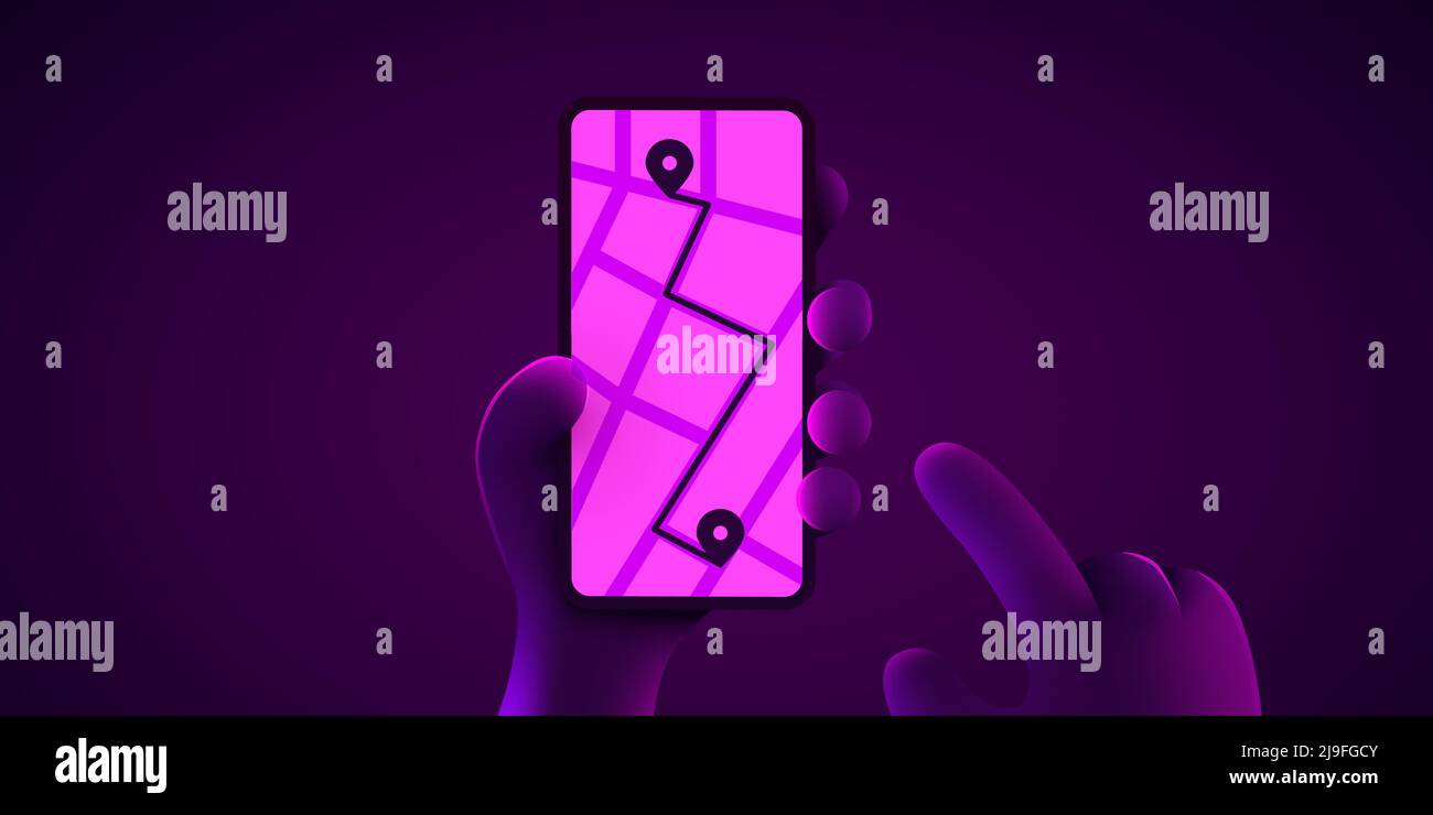 Hand holding phone with map. Mobile gps navigation and tracking concept ...