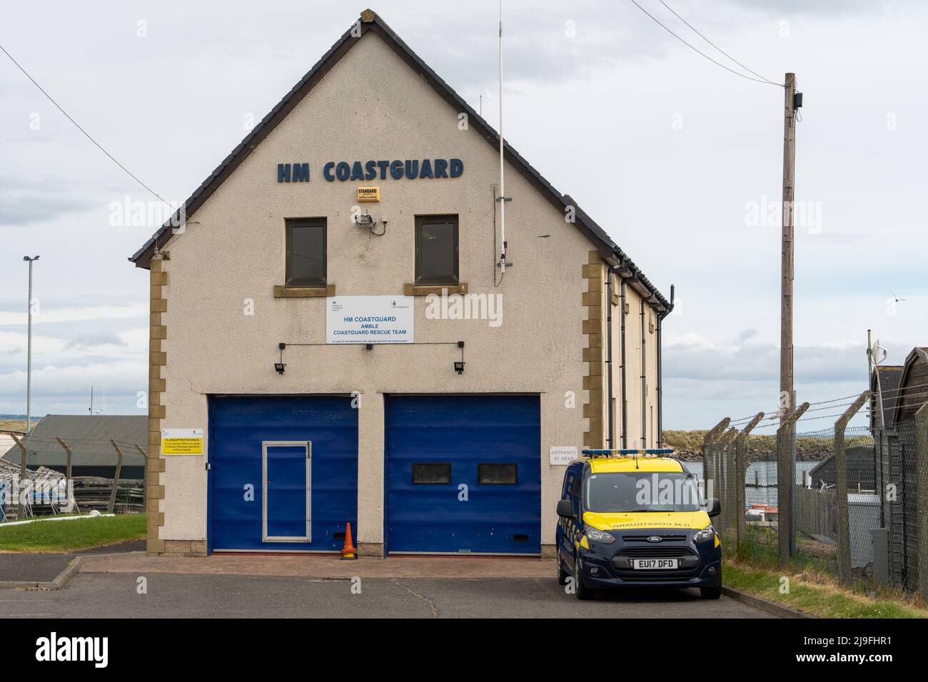 The coastguard station at the harbour of Amble, Northumberland, UK, a ...