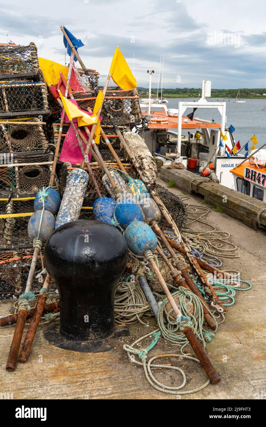 Crab or lobster pots and other fishing industry equipment at the ...