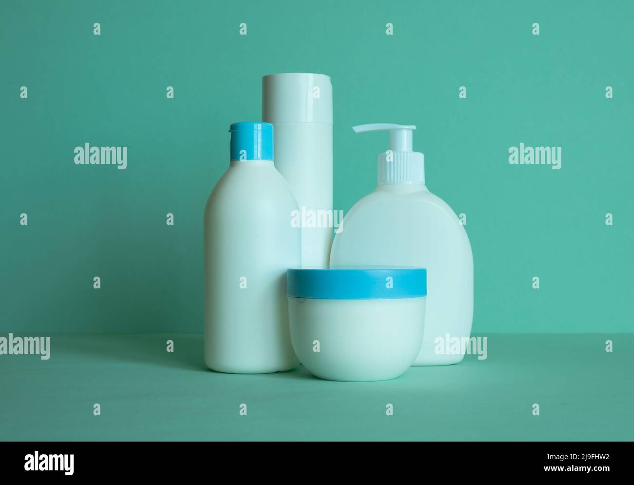 Bottles for cosmetic products without a label. Body care concept Stock ...