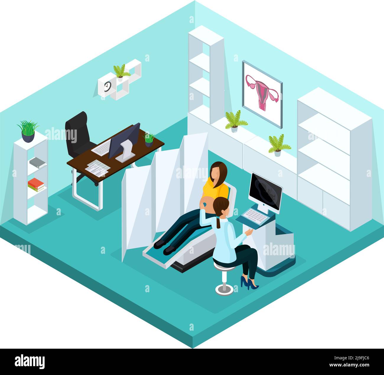 Isometric pregnancy medical examination concept with pregnant woman ...