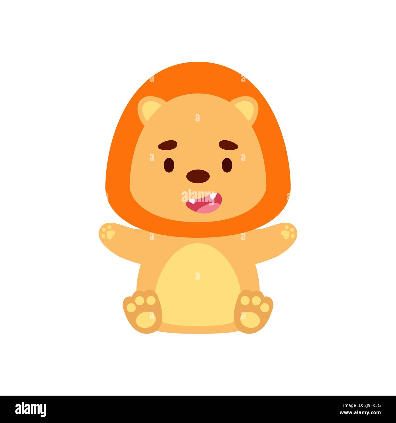 Cute little sitting lion. Cartoon animal character design for kids t ...