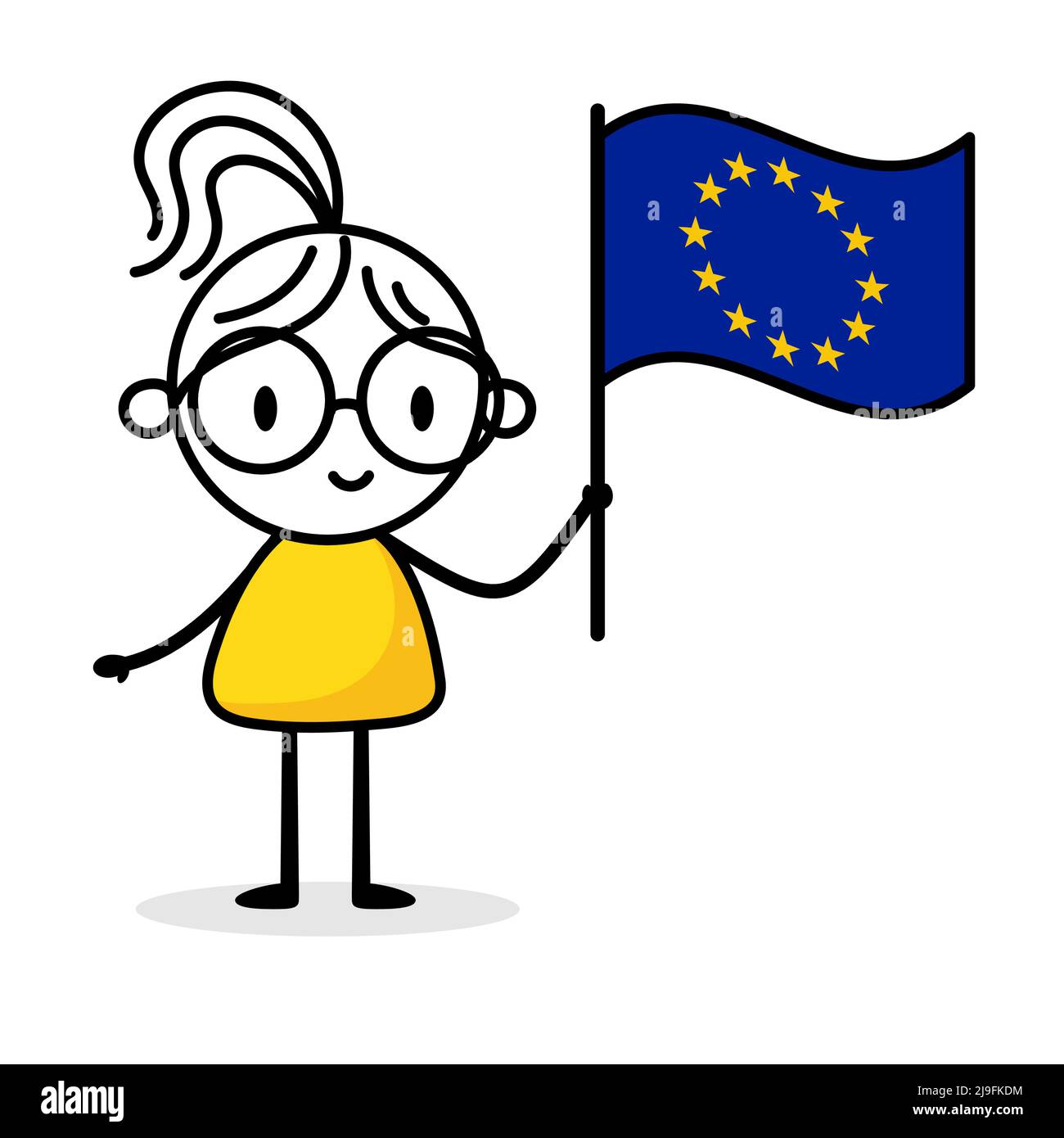 Woman holding flag of European Union isolated on white background. Hand ...
