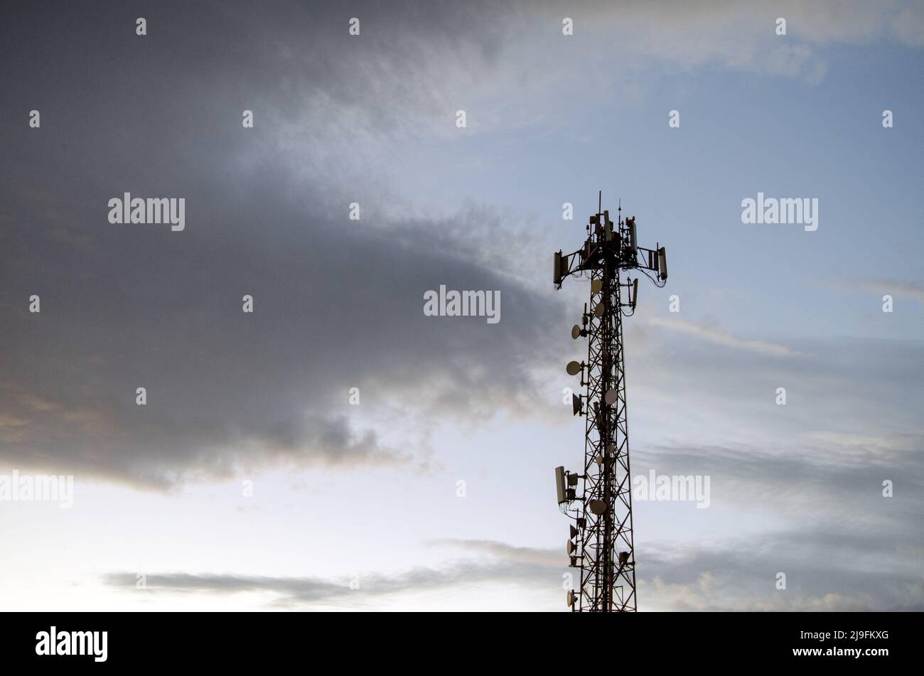 Telecommunication tower, 4G and 5G radio network telecommunication equipment with radio modules ...