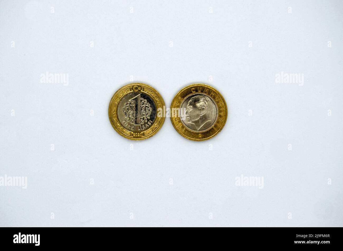 Isolated front and back side of 1 Turkish Lira (tl) on white background ...