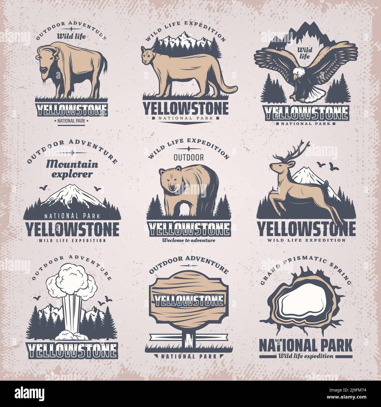 Vintage colored national park emblems set with rare wild animals nature ...