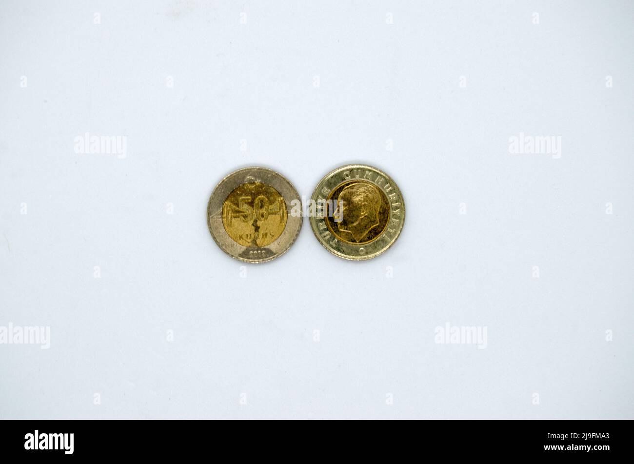Isolated front and back side of Half Turkish Lira (tl - 50 kuruş) on ...