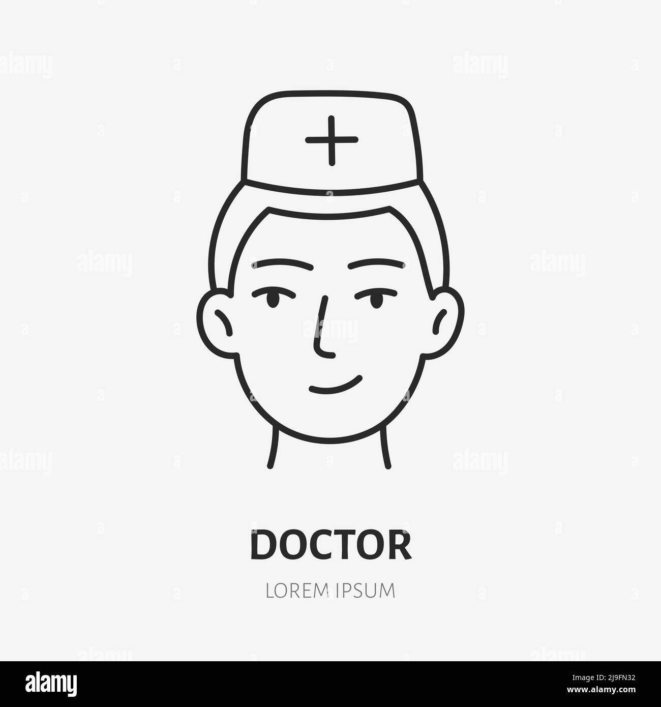 Doctor doodle line icon. Vector thin outline illustration of medic ...