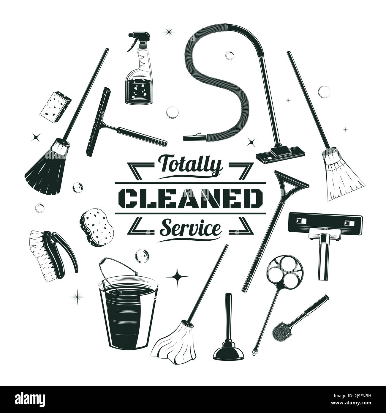 Sketch cleaning service elements round concept with housekeeping ...