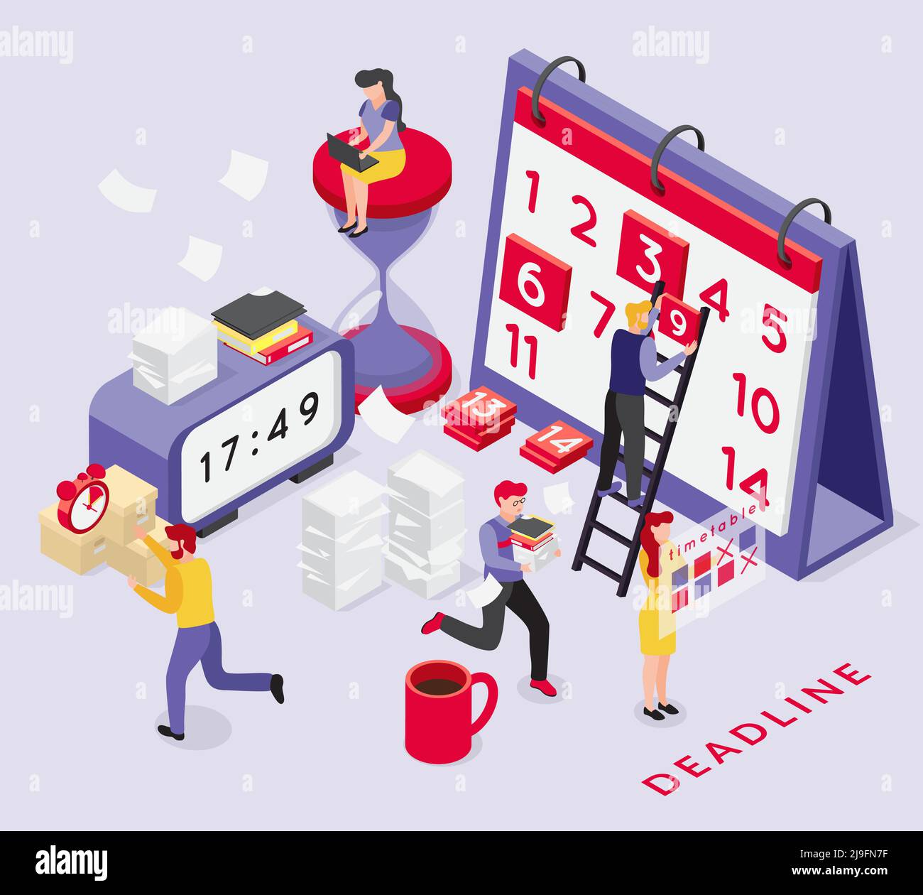 Deadline isometric composition with conceptual images of calendar ...