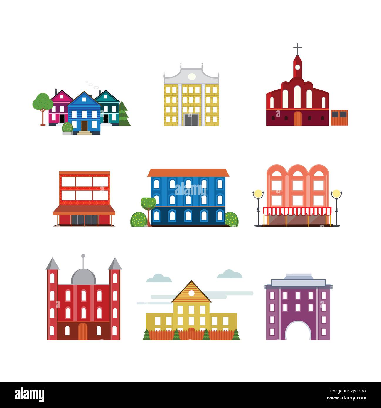 City urban buildings collection of different construction and ...