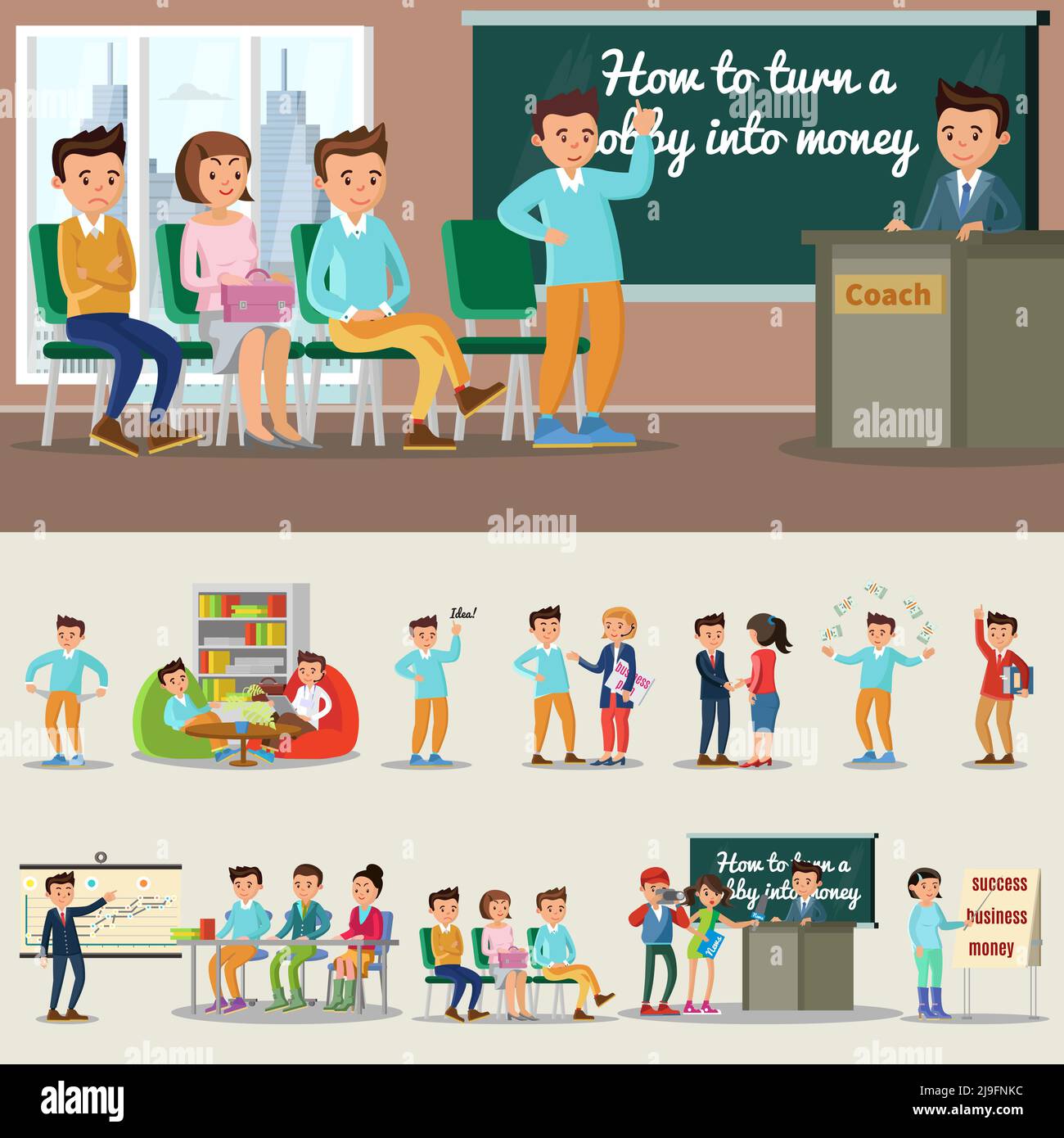 Colorful coaching characters collection with business psychological ...