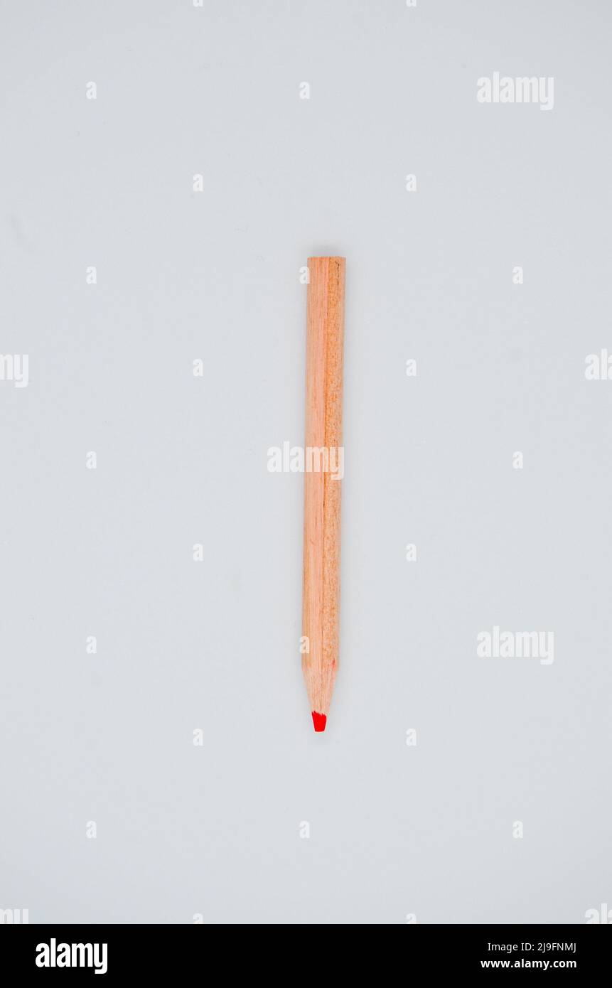 Single isolated small wooden drawing pencil, for student and children ...