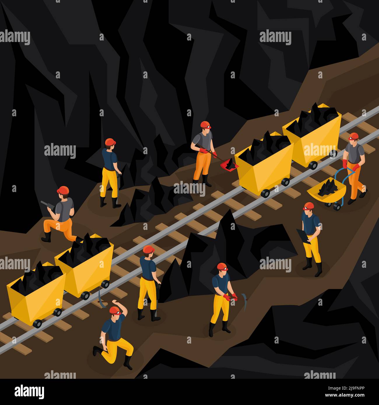 Isometric coal industry concept with miners in uniform working in mine ... Isometric coal industry concept with miners in uniform working in mine ...