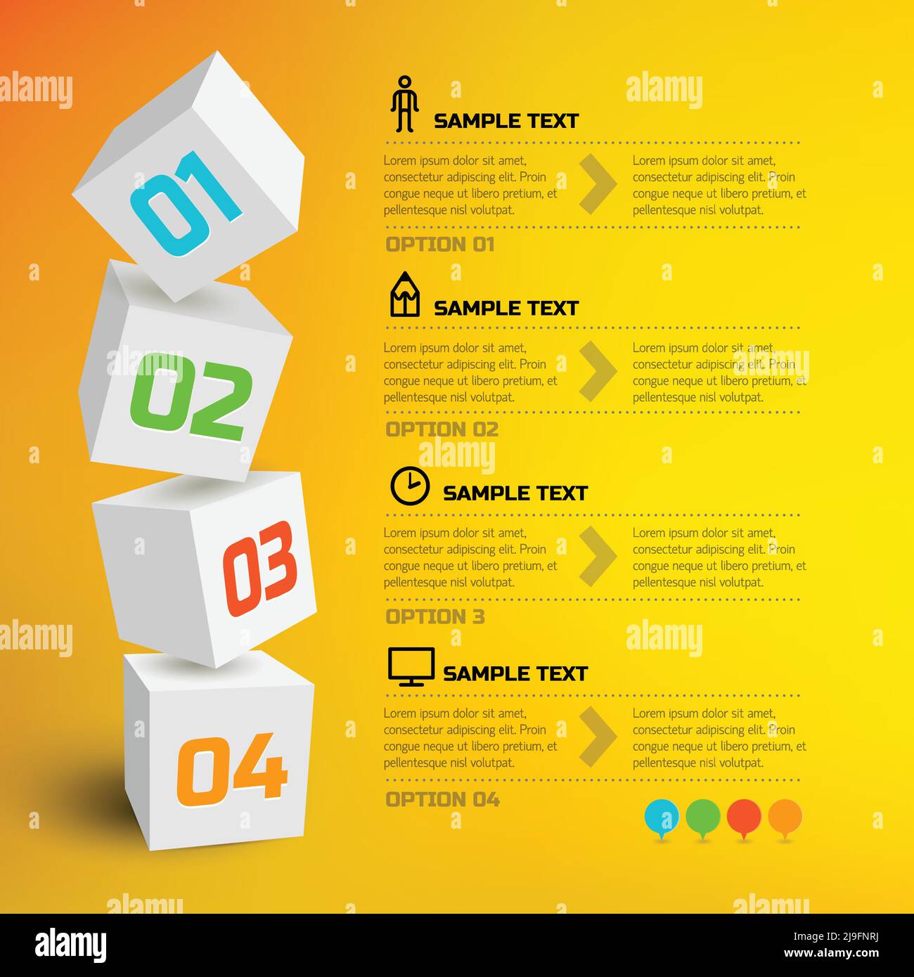Infographic design concept with 3d cubes text line icons and four ... Infographic design concept with 3d cubes text line icons and four ...