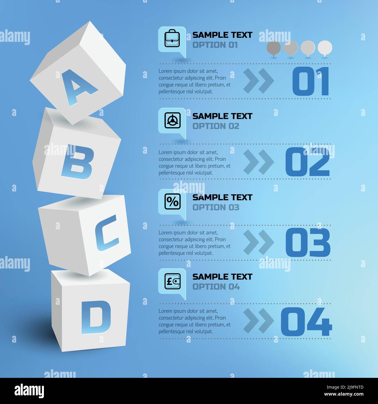 Abstract business infographic template with 3d squares text icons and ...
