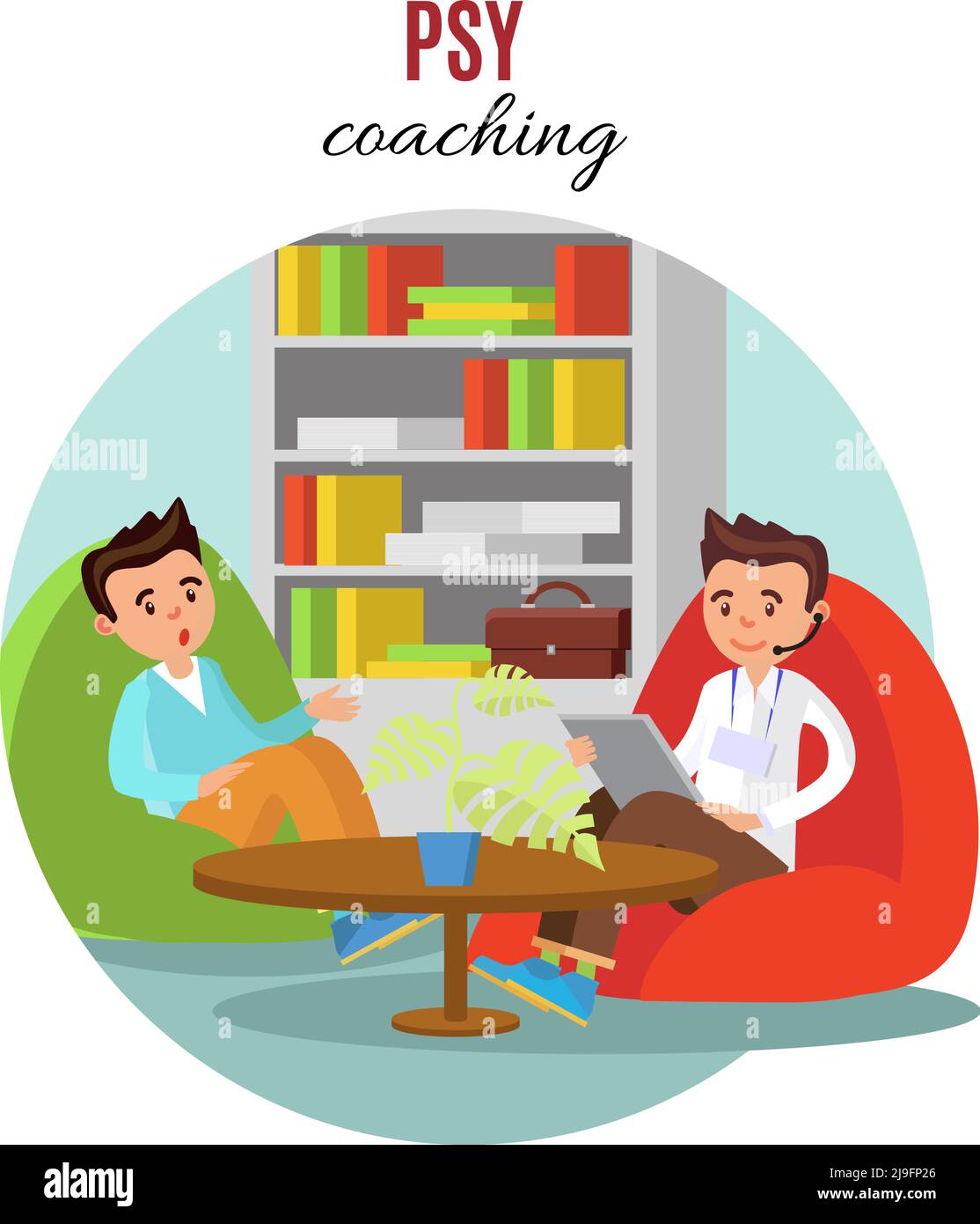 Colorful psychological training concept with coach talking with his ...