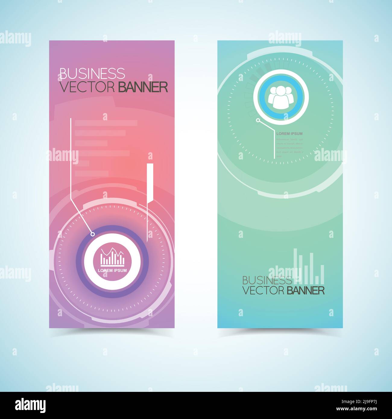 Vertical banners in pastel colors with business icons and digital ...