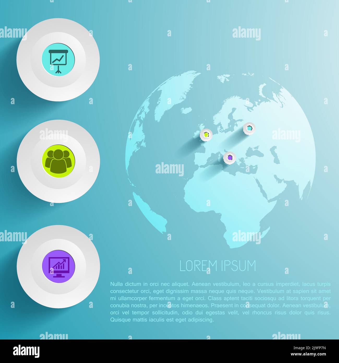 Global infographic template with circles pointers and flipchart people ...