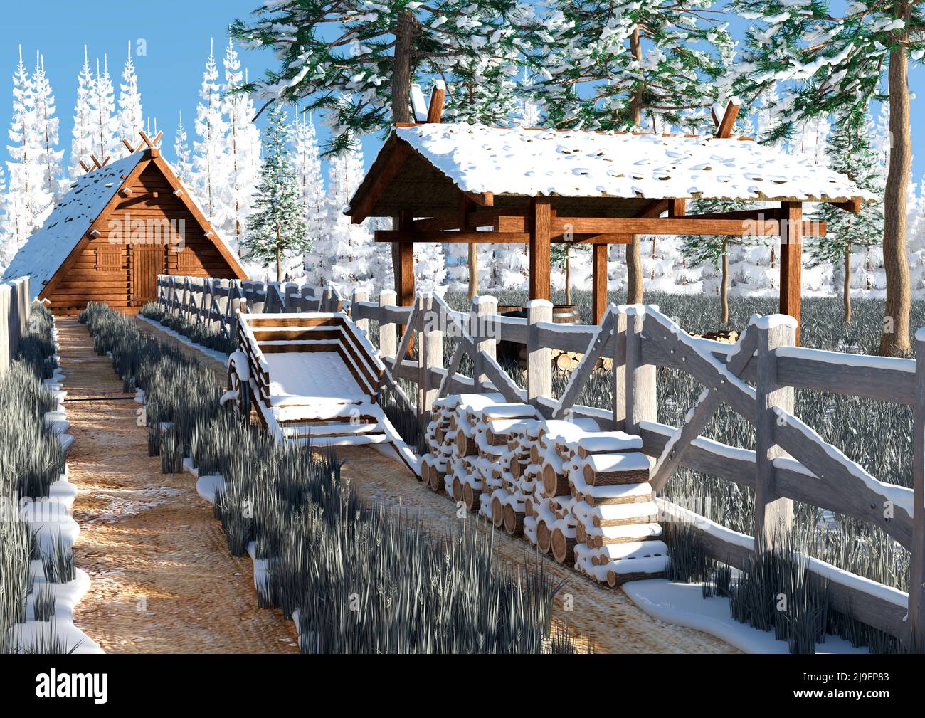 3D rendering of a medieval village exterior Stock Photo - Alamy