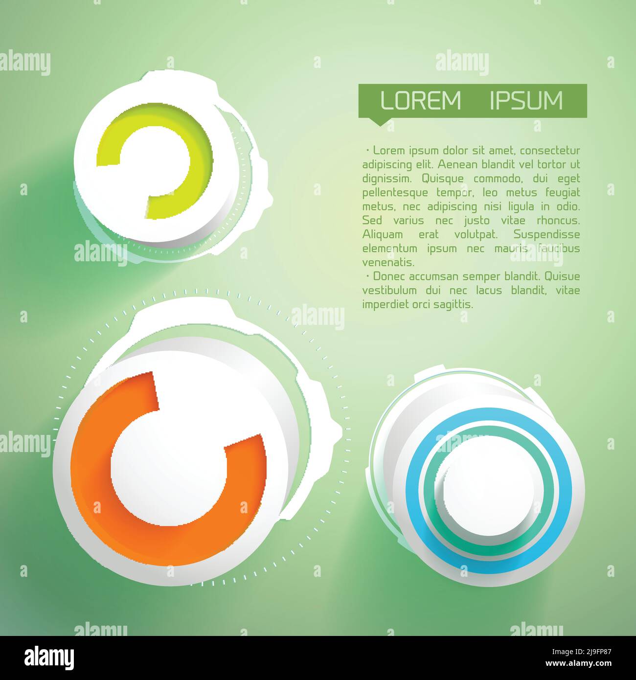 Abstract futuristic design concept with text paper circles on green ...