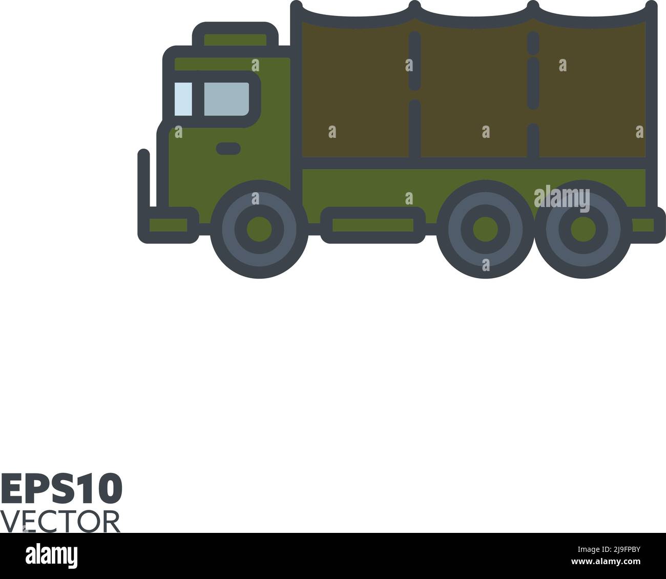 Military truck vector filled line icon. Army vehicle color symbol Stock ...