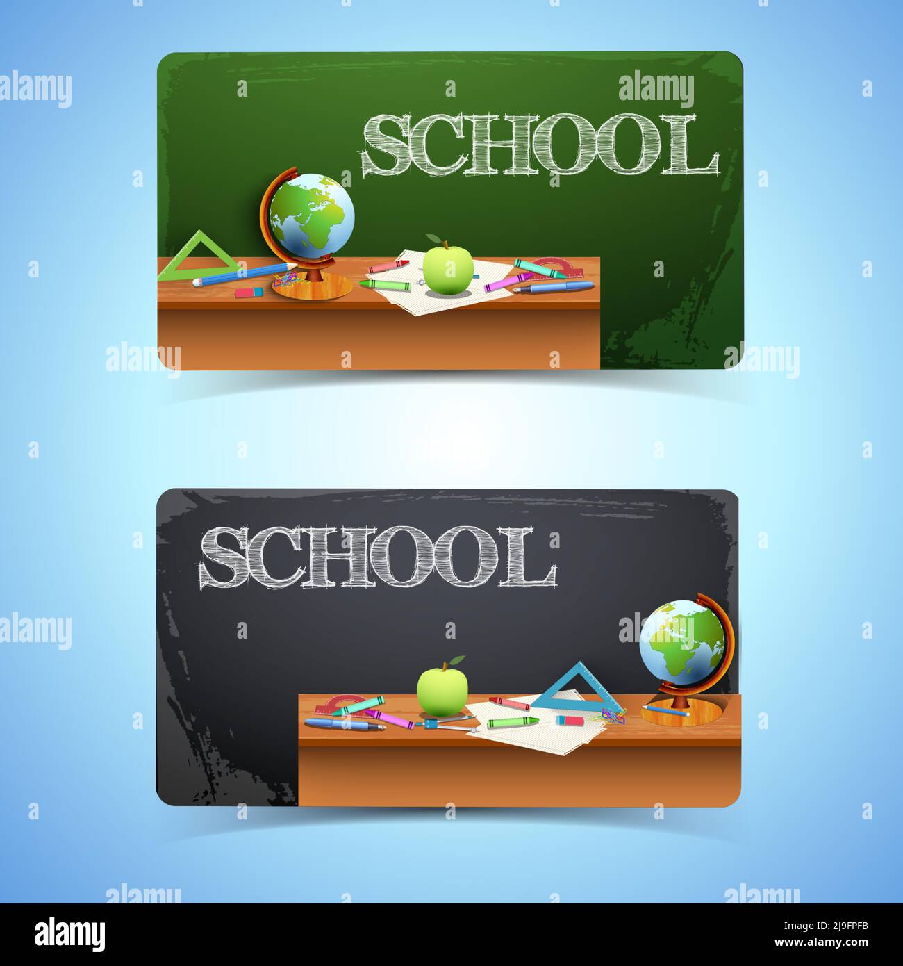 Education horizontal banners with hatching inscription realistic school ...