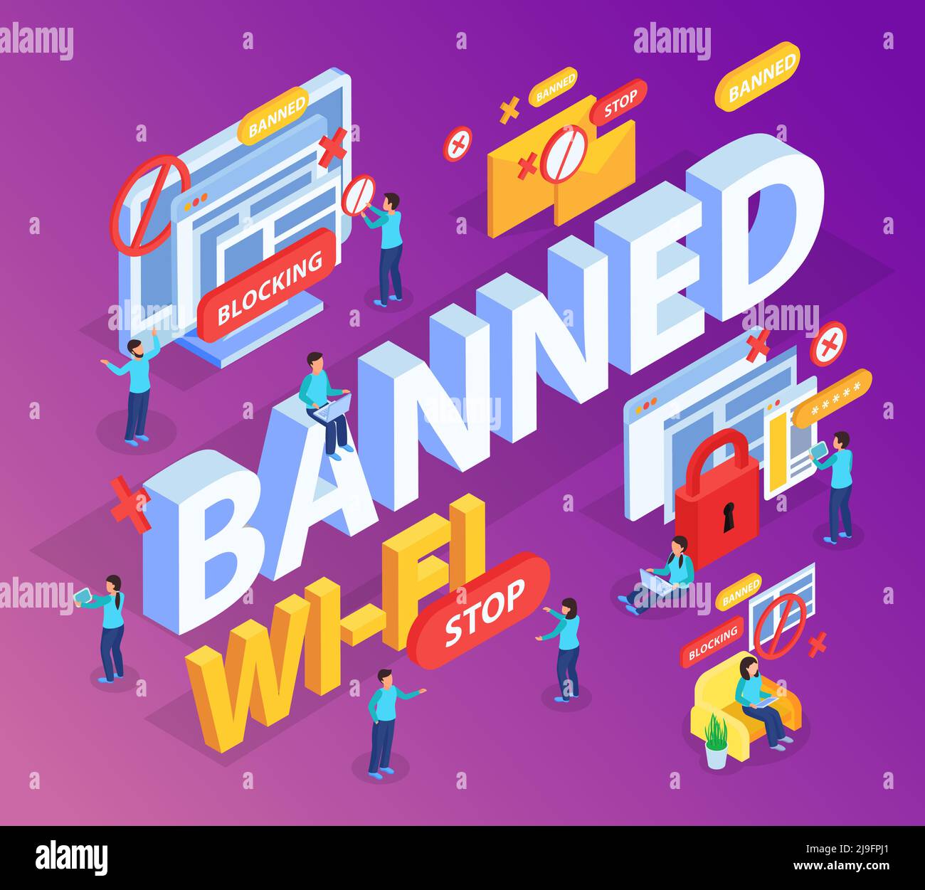 Banned 3d lettering with stop and lock signs in blocking internet users ...