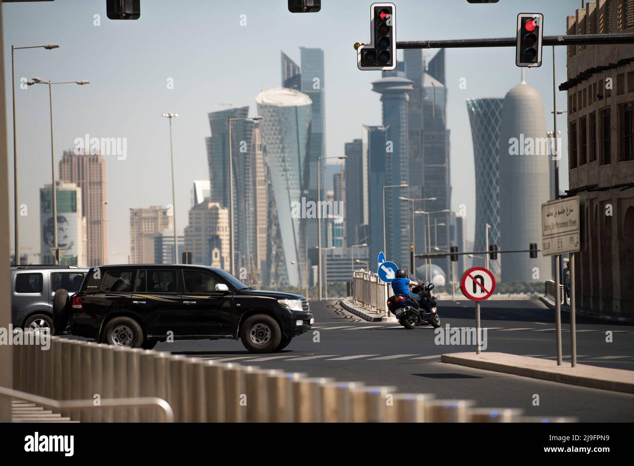 Doha,Qatar- April 24,2022 Views of the traffic and skyline in Doha ...